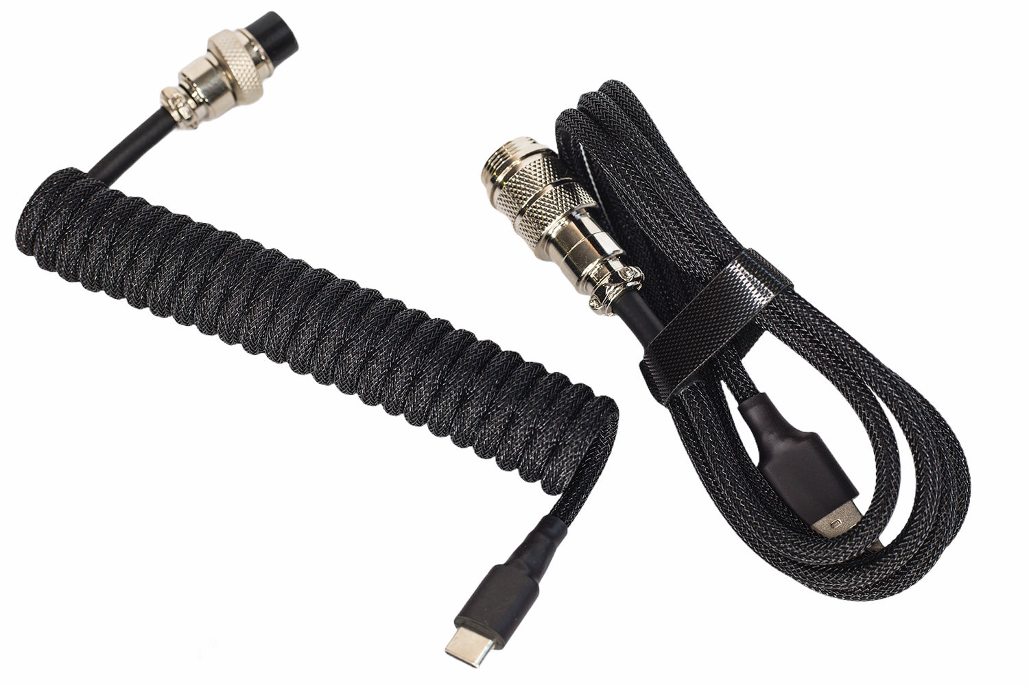 Coiled Sleeved Aviator Cable - White & Black
